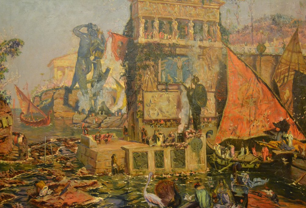 Der Koloss von Rhodos von Antonio Munoz Degrain: Kunstdruck