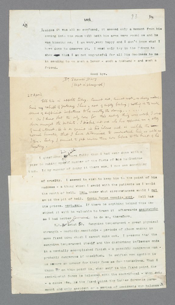 Seite 93, Kapitel 5, Teil des Phonographentagebuchs von Dr. Seward, das ...