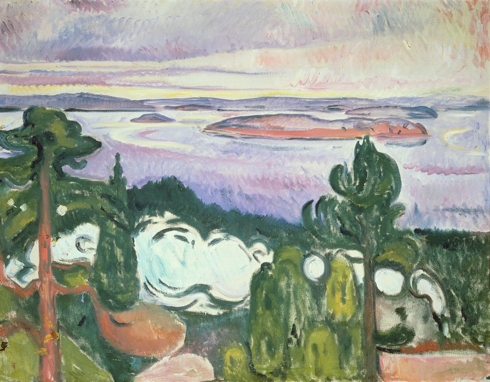 Oslofijord - Nordstrand (Landschaft mit Eisenbahn, Zug, Rauch) 1910