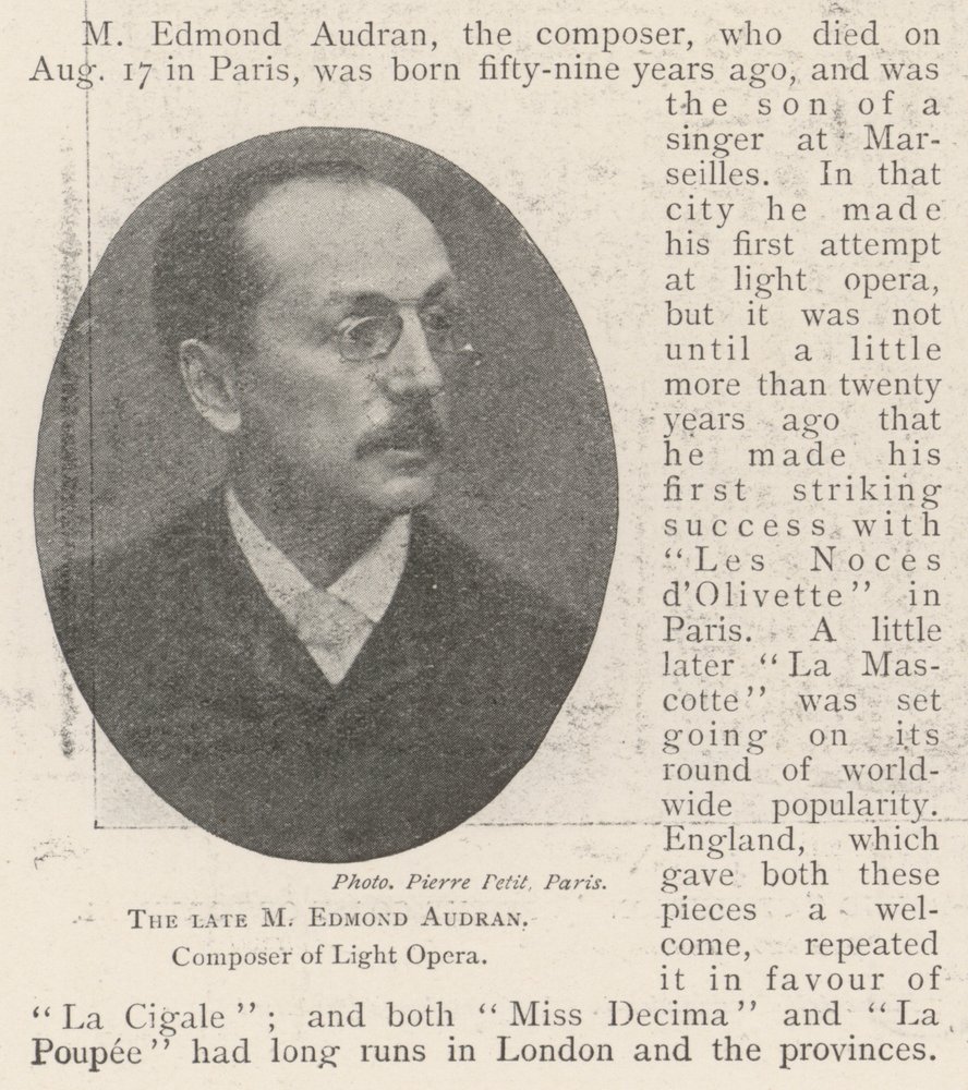 Der verstorbene M Edmond Audran, Komponist der Operette