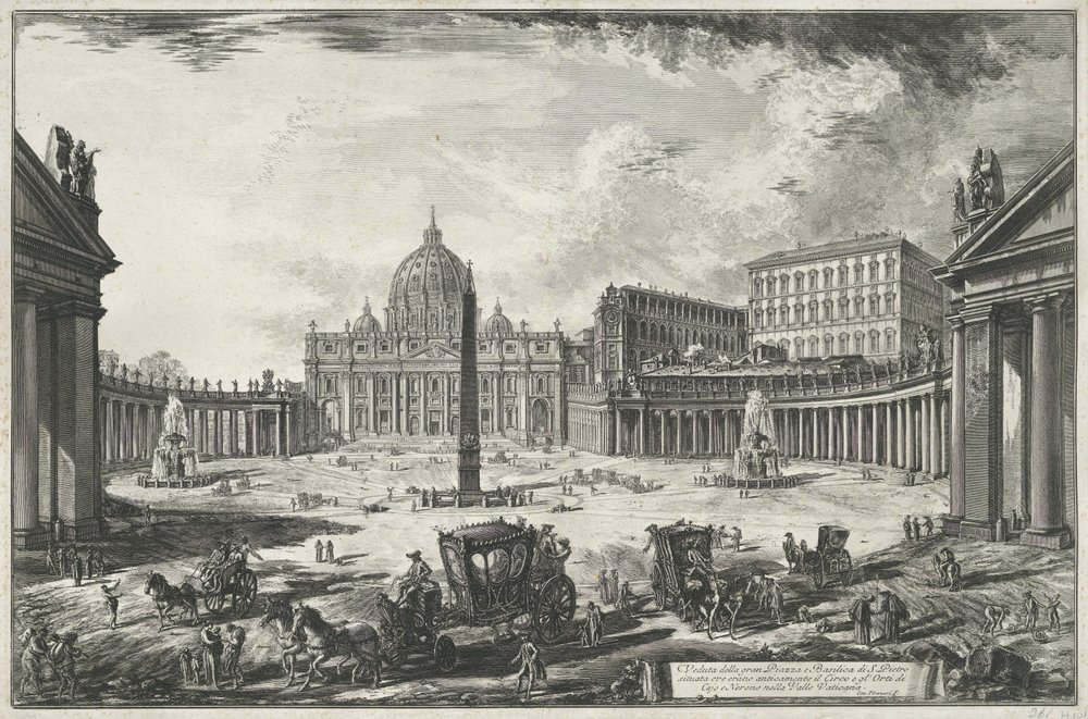 Ansicht des Petersplatzes mit dem Petersdom in der Vatikanstadt