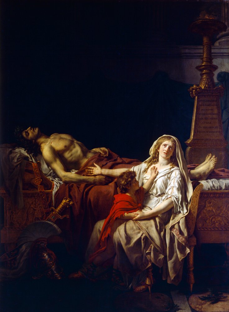 Andromache trauert über den Körper von Hector, von Jacques-Louis David ...