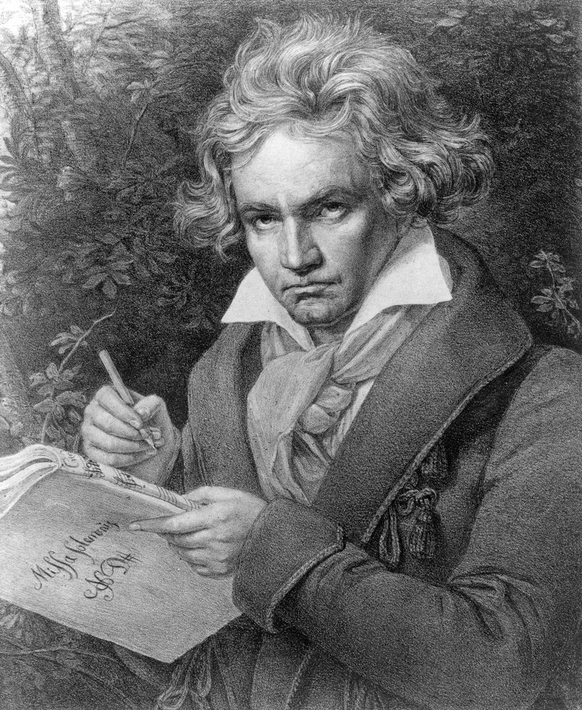 Ludwig van Beethoven komponiert seine 'Missa Solemnis', 1819 (Lithographie)