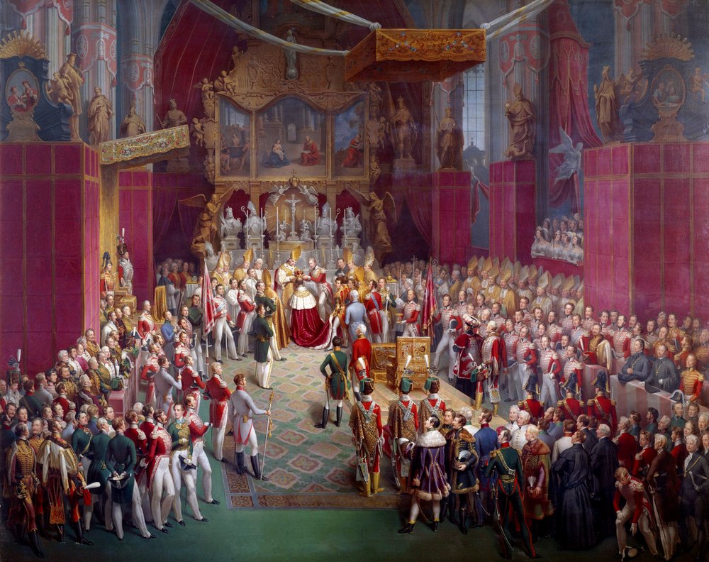 Die Krönung des österreichischen Kaisers Ferdinand I. (1793-1875), auch ...