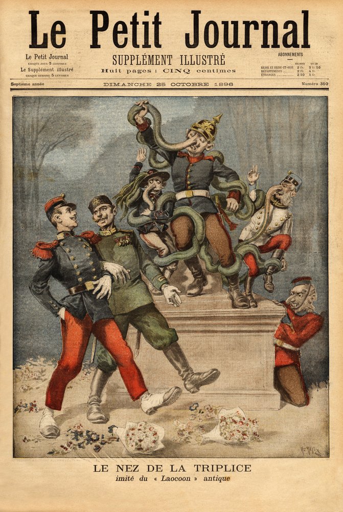 Karikatur-Allegorie über das Dreibund oder die Dreifachallianz zwischen ...