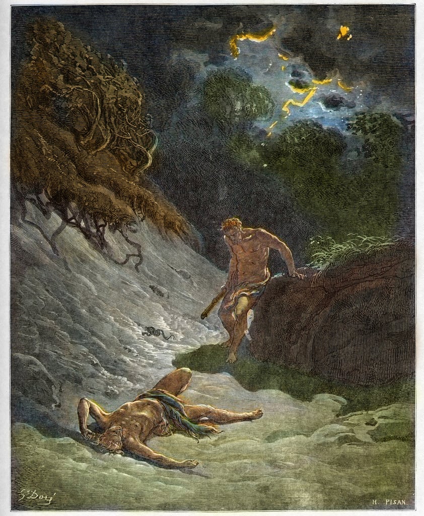 Der Tod Abels - Ermordung Abels durch Kain - Stich in "The Bible ...