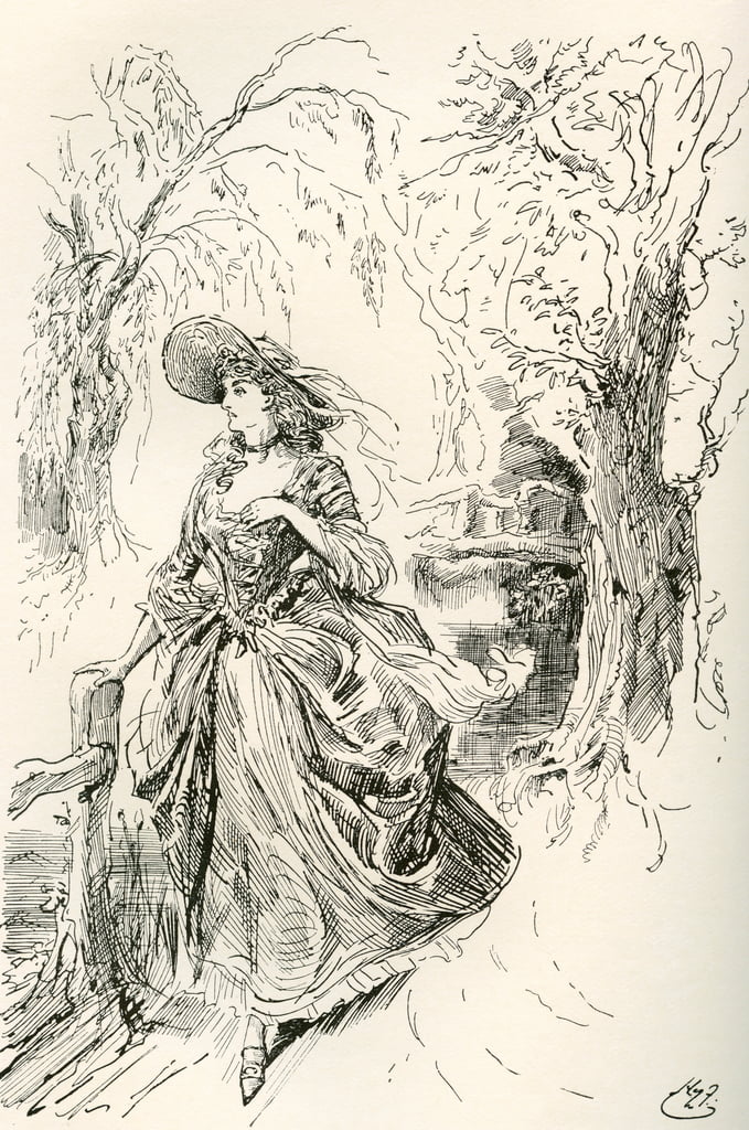 Fräulein Haredale. Illustration von Harry Furniss für den Roman Barnaby ...