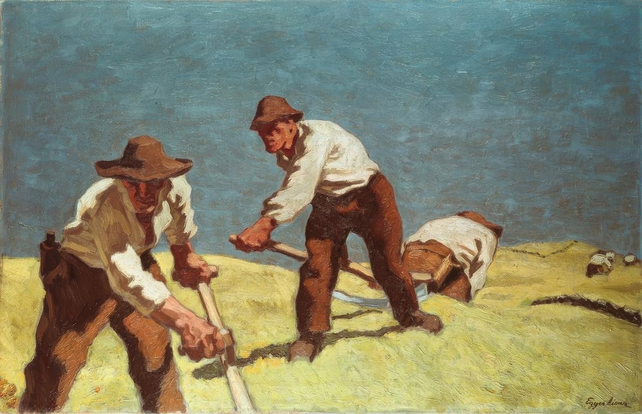 Mähende Bergbauern von Albin Egger-Lienz: Kunstdruck kaufen