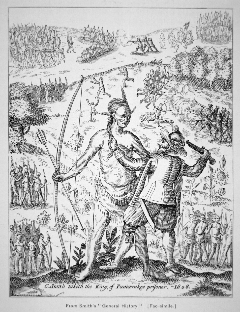Kapitän John Smith (1580-1631) fängt einen Indianerhäuptling im Jahr ...