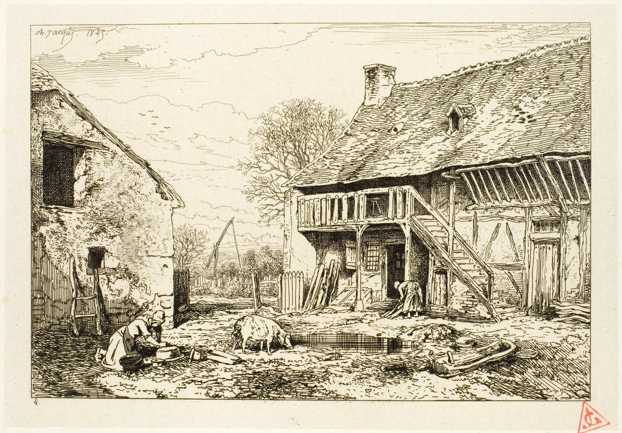 Hof eines Bauernhauses von Charles Emile Jacque: Kunstdruck