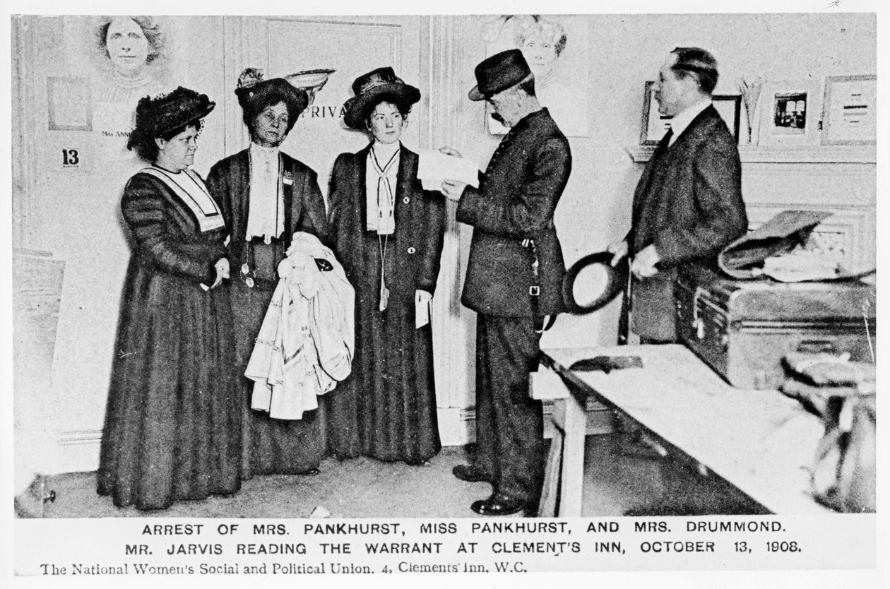 Verhaftung von Mrs. Pankhurst, Miss Pankhurst und Mrs. Drummond. Mr ...