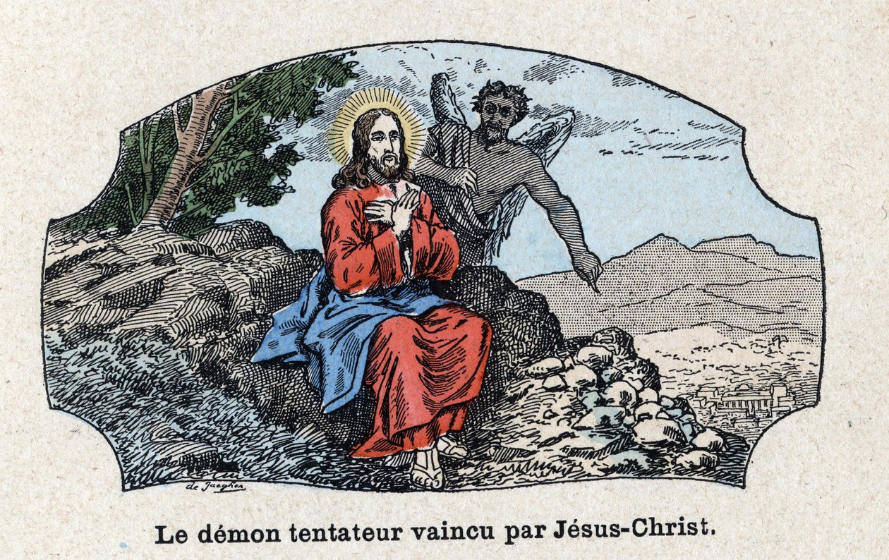 Der verführerische Dämon von Jesus Christus besiegt. Jesus Christus ...