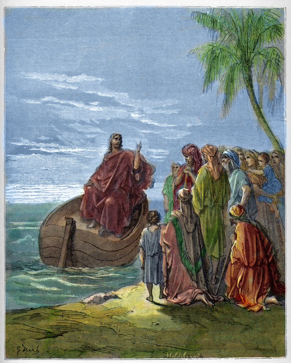 Jesus predigt am See Genezareth - Gravur in „Die illustrierte Bibel ...