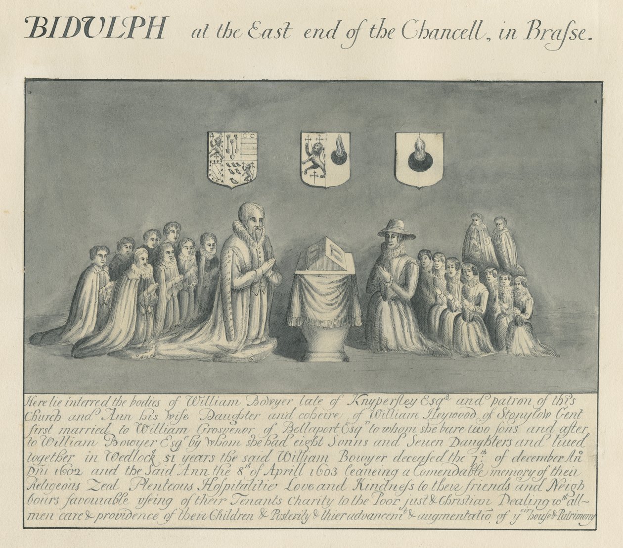 Messingplatte in Biddulph Kirche - William Bowyer von Knipersley