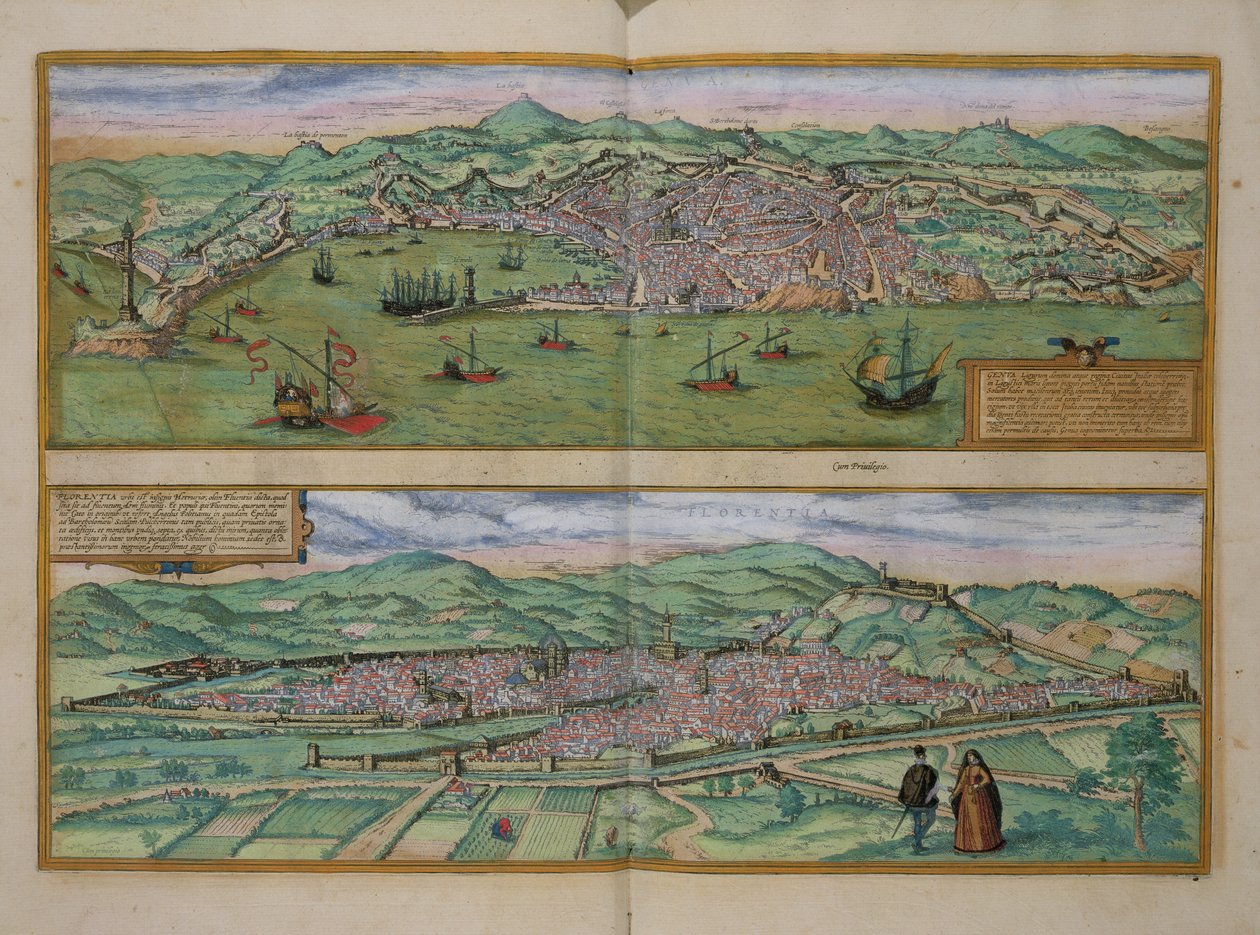 Karte von Genua und Florenz, aus 'Civitates Orbis Terrarum' von Georg ...