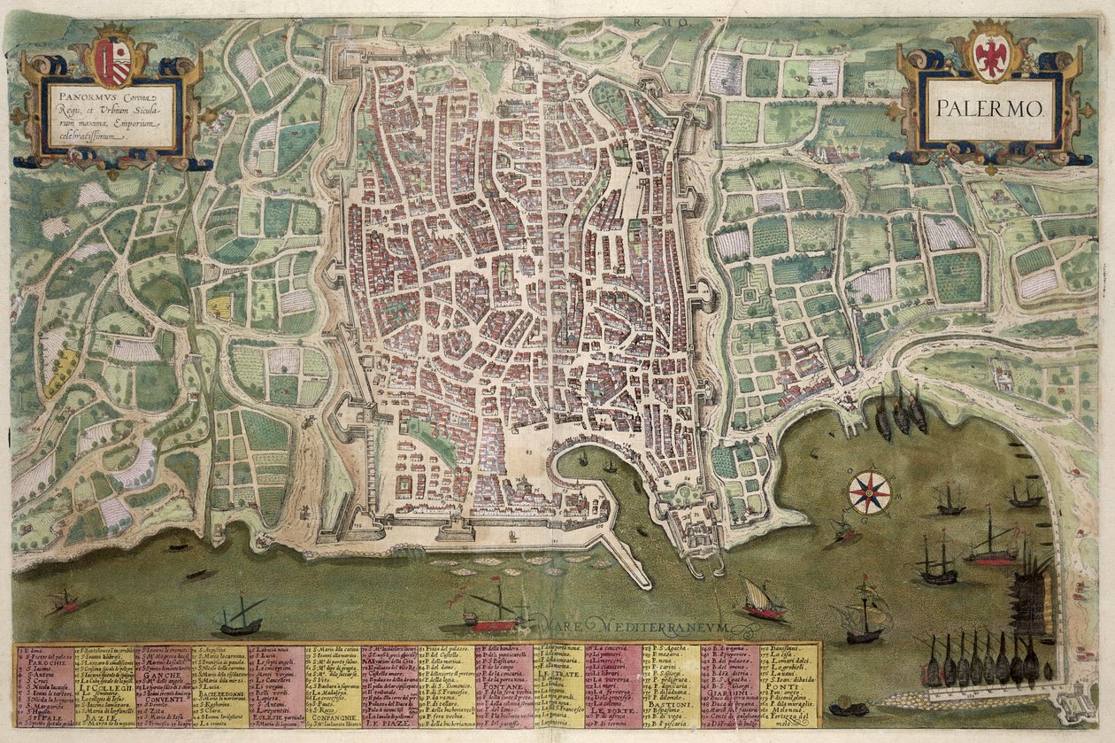 Karte von Palermo, aus 'Civitates Orbis Terrarum' von Georg Braun (1541 ...