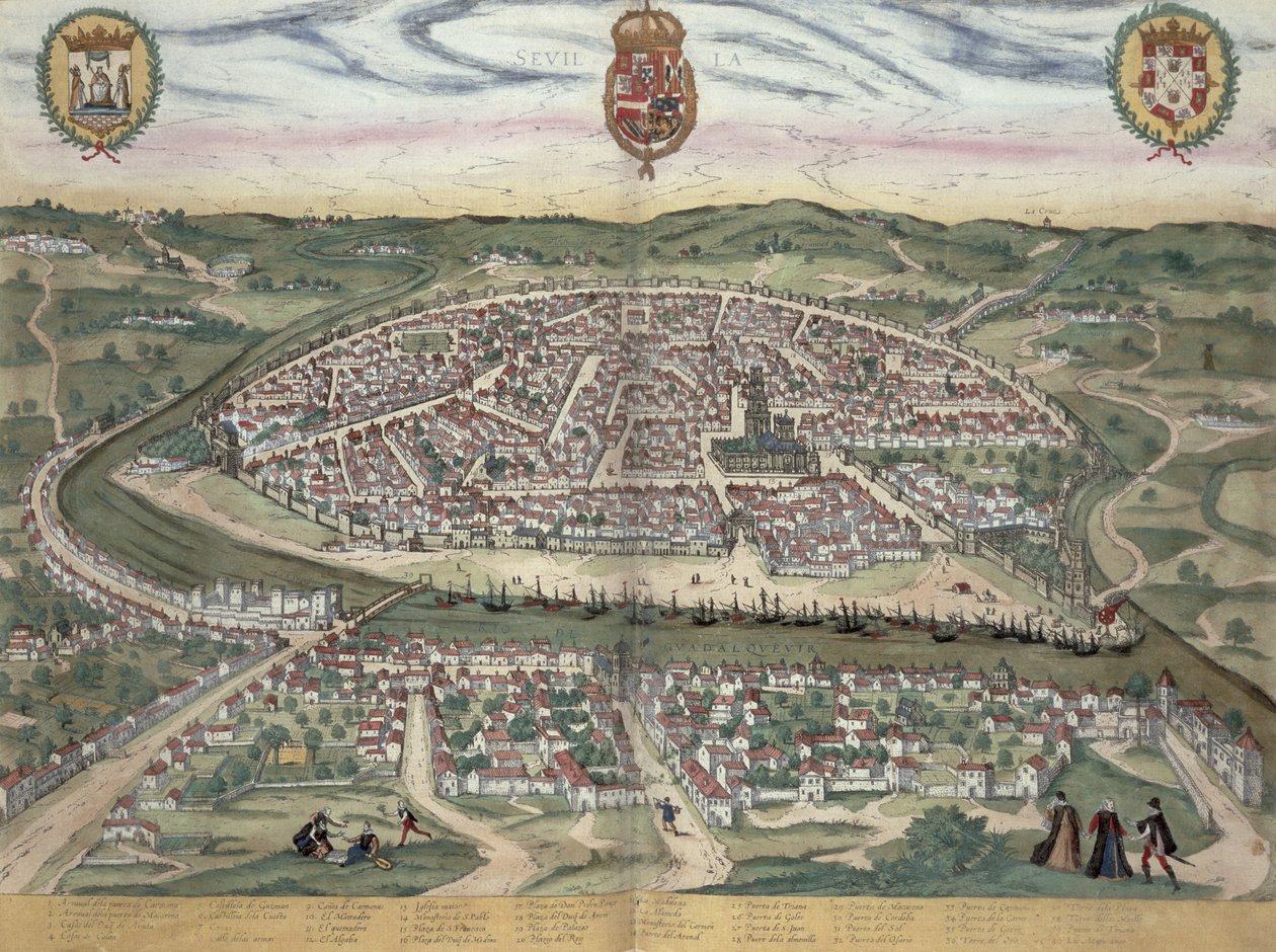 Karte von Sevilla, aus 'Civitates Orbis Terrarum' von Georg Braun und ...