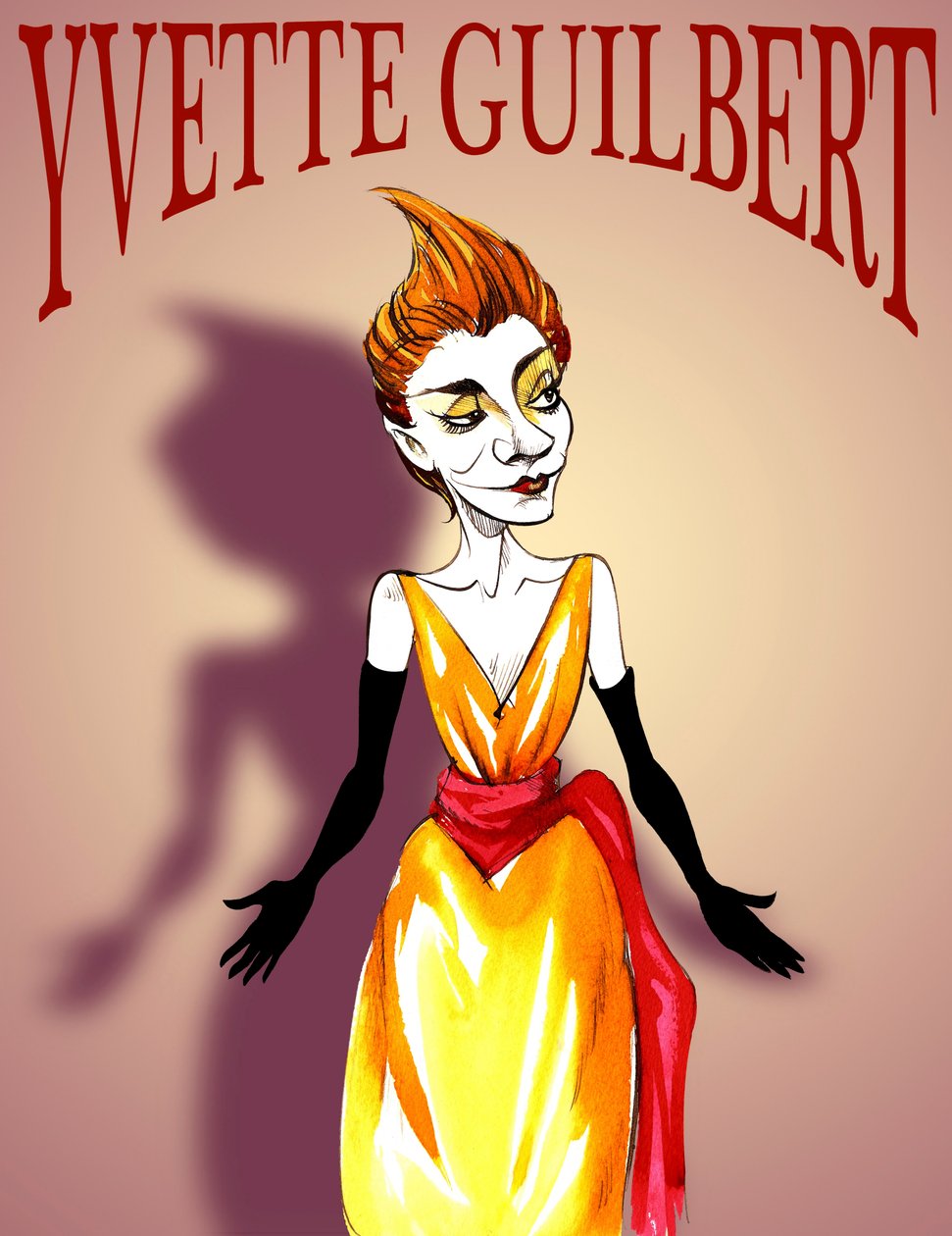 Yvette Guilbert, Karikatur im Stil eines Belle Époque Posters