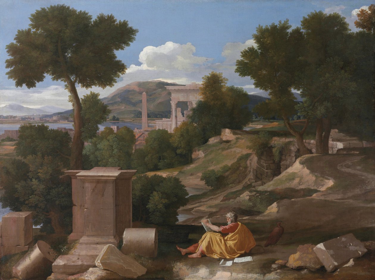Landschaft mit Johannes auf Patmos von Nicolas Poussin