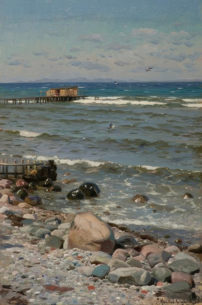 Am Strand von Peder Monsted: hochwertiger Kunstdruck