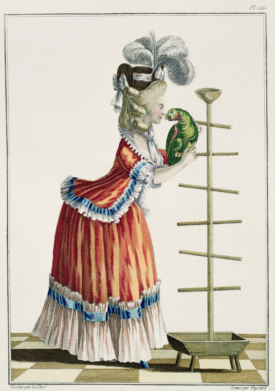 Elegante Frau in einem Caraco 'à la Polonaise' und einem Hut 'à la ...