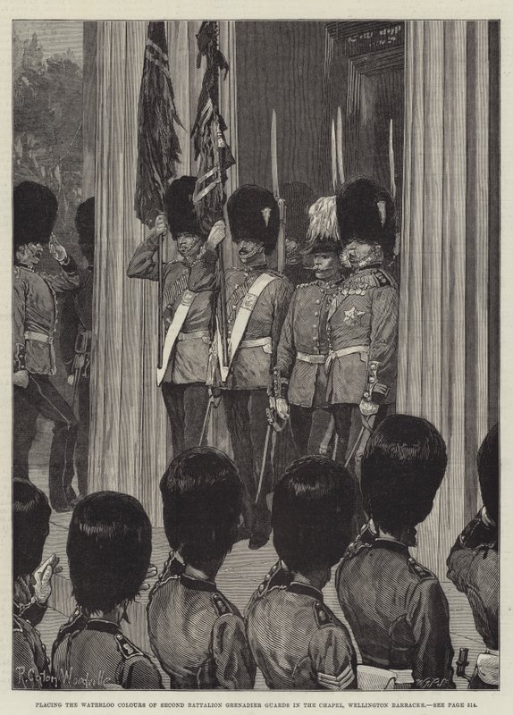 Platzierung der Waterloo-Farben des zweiten Bataillons der Grenadier ...